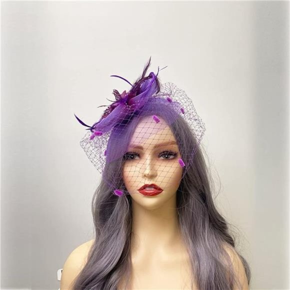 Accessories | Fascinators Headpiece With Feather Floral Flower Purple ...